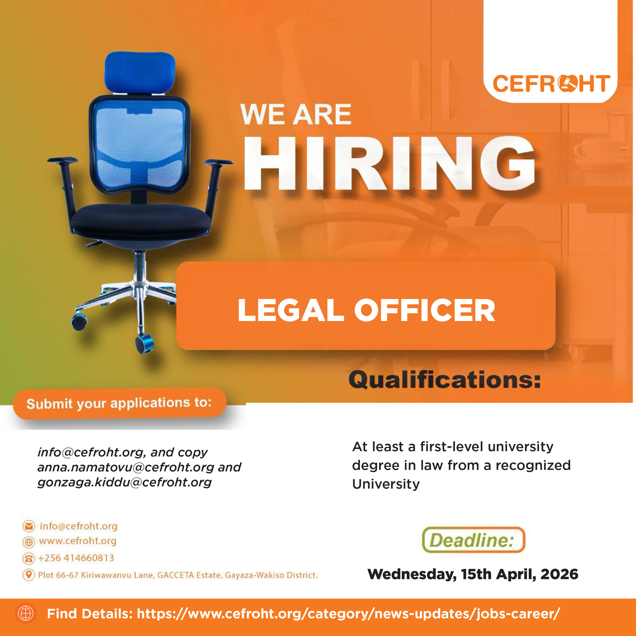 Legal Officer – Center for Food & Adequate Living Rights(CEFROHT) - CEFROHT